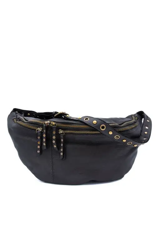 BOLSA NOVA Bella Large Sling Bag In Washed Italian Leather - Black