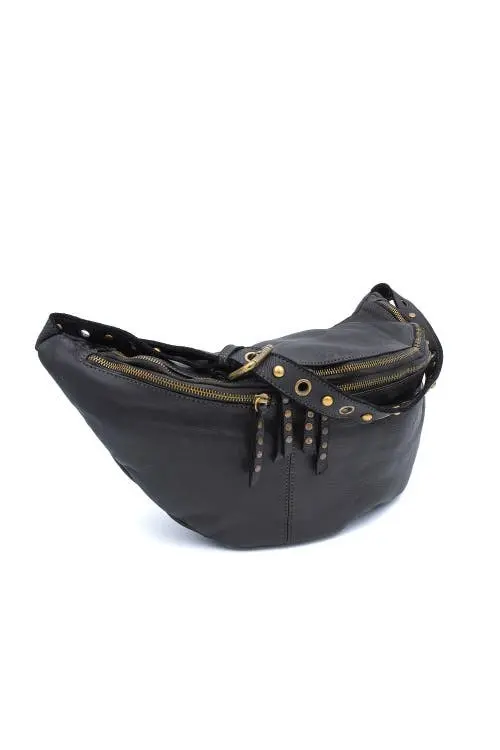 BOLSA NOVA Bella Large Sling Bag In Washed Italian Leather - Black