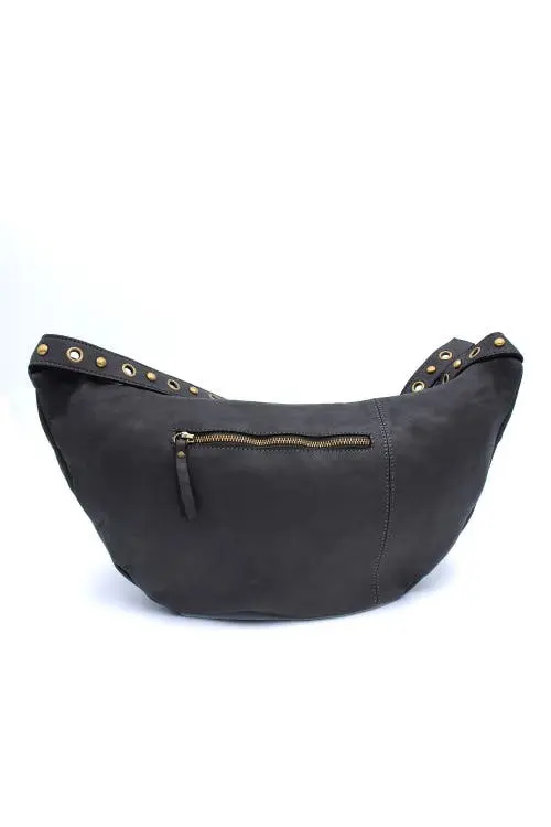 BOLSA NOVA Bella Large Sling Bag In Washed Italian Leather - Black