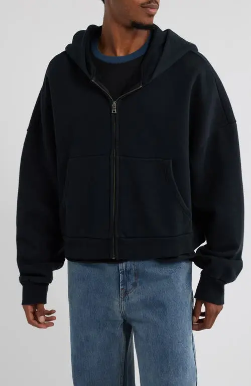 ELWOOD Oversized Rectangle Zip Hoodie - Black Ink
