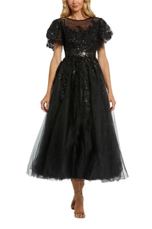 Mac Duggal Embellished Flutter Sleeve A-line Dress