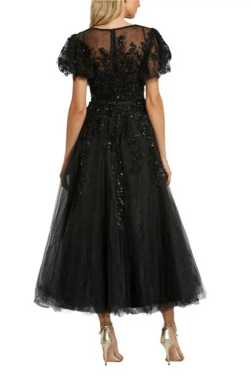 Mac Duggal Embellished Flutter Sleeve A-line Dress