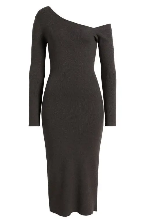 charles henry one shoulder dress Charles Henry One-Shoulder Long Sleeve Midi Sweater Dress In Charcoal - 50%  Off