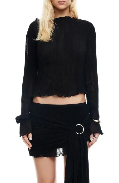 Lioness Ford Long Sleeve Plissé Top - Onyx