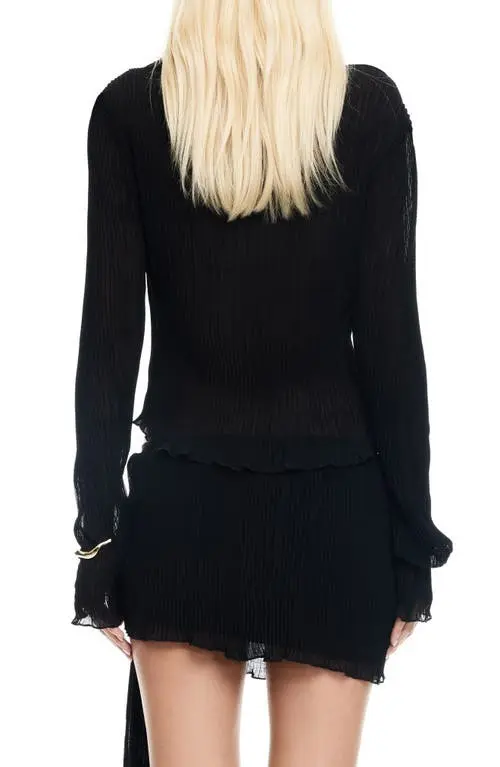 Lioness Ford Long Sleeve Plissé Top - Onyx