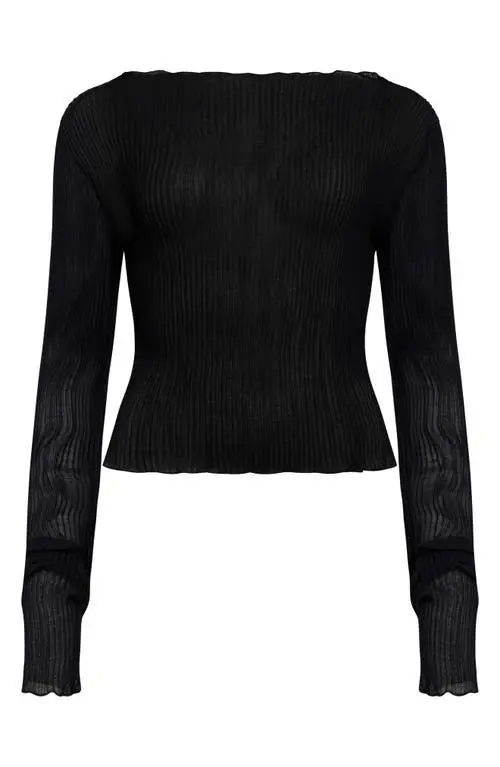Lioness Ford Long Sleeve Plissé Top - Onyx