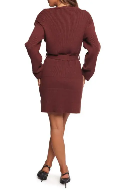 Petal & Pup Lucca Long Sleeve Mini Sweater Dress - Chocolate Brown |  Editorialist