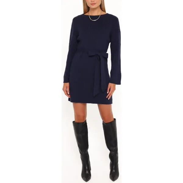 PETAL & PUP Lucca Long Sleeve Mini Sweater Dress - Navy