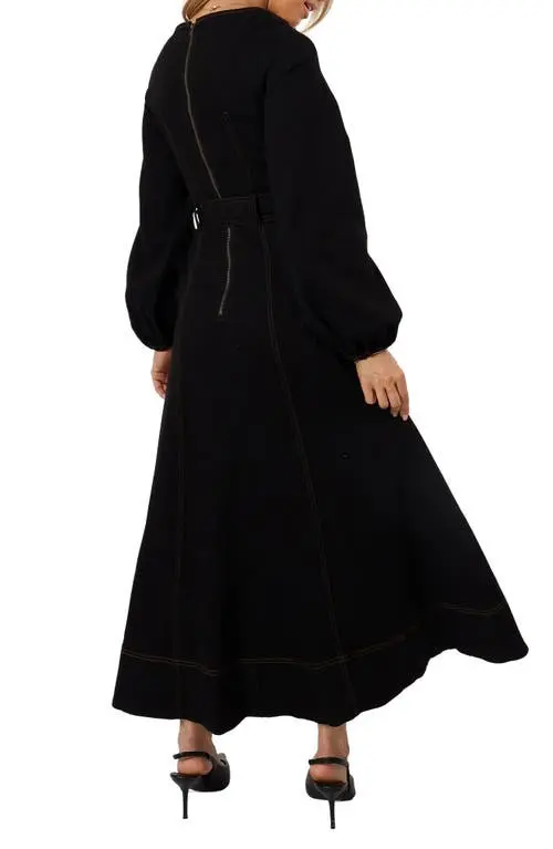 PETAL & PUP Mateo Long Sleeve Belted Denim Maxi Dress