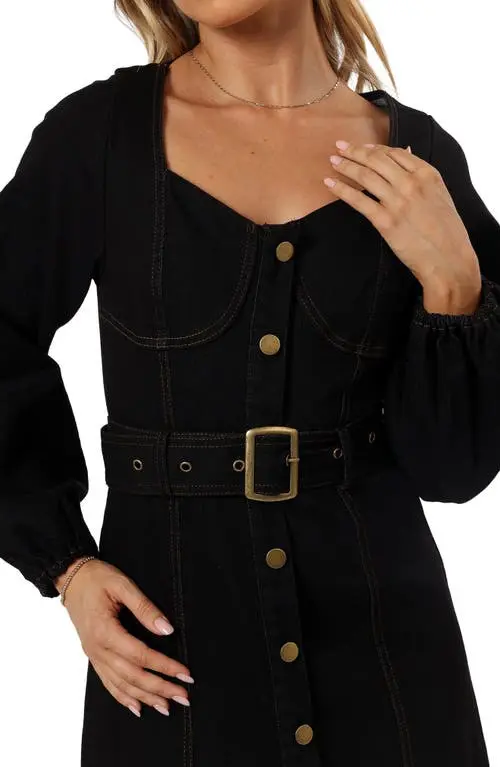PETAL & PUP Mateo Long Sleeve Belted Denim Maxi Dress