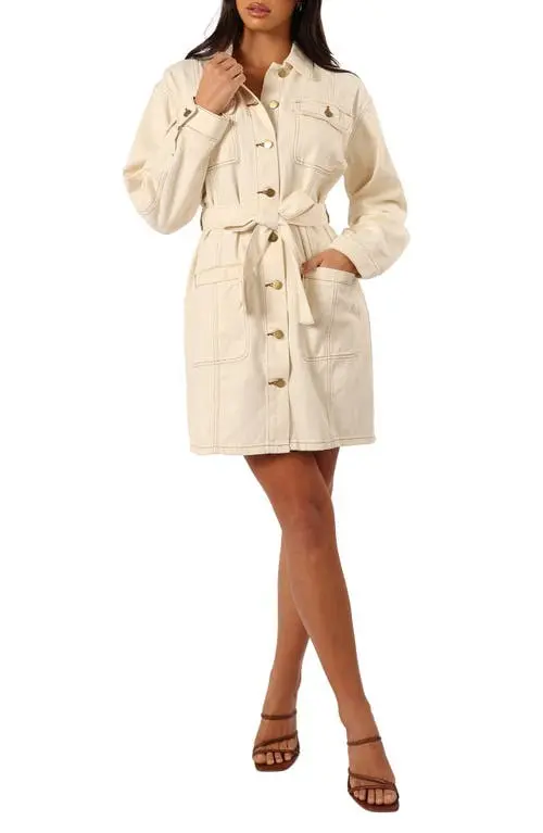 PETAL & PUP Otto Long Sleeve Denim Mini Shirtdress - Sand