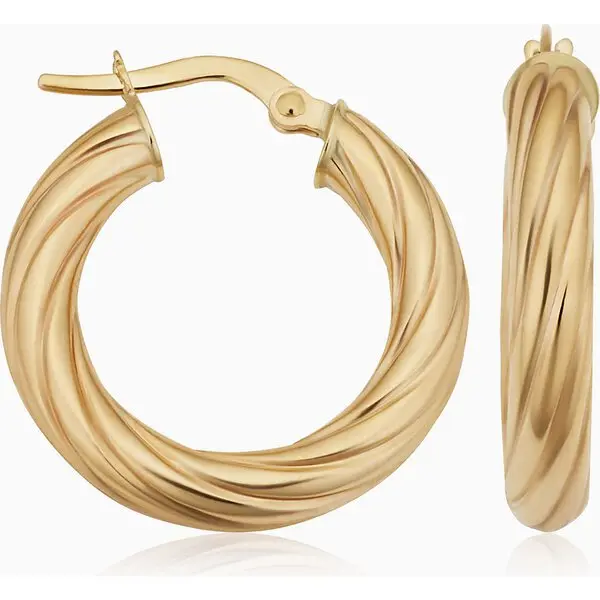 ORADINA 14k Gold Twist Round Hoop Earrings - Yellow Gold