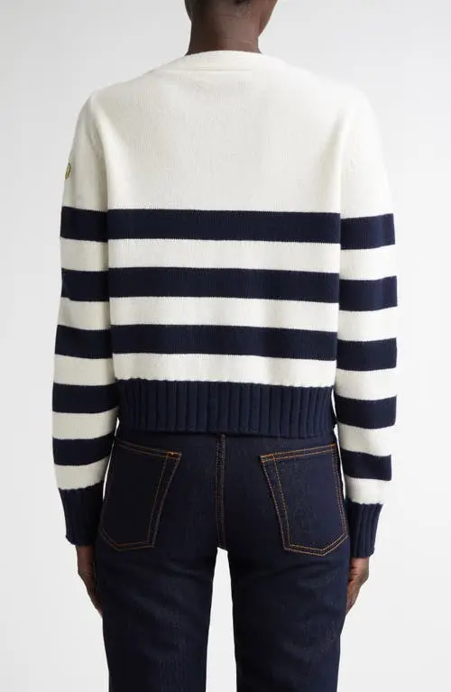 Oscar De La Renta Embroidered Orchid Stripe Wool Cardigan