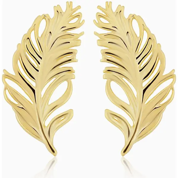 ORADINA 14k Gold Fine Feather Stud Earrings - Yellow Gold