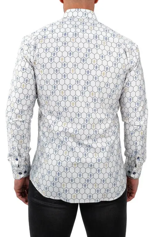 MACEOO Fibonacci Bumblegon Contemporary Fit Button-up Shirt - White