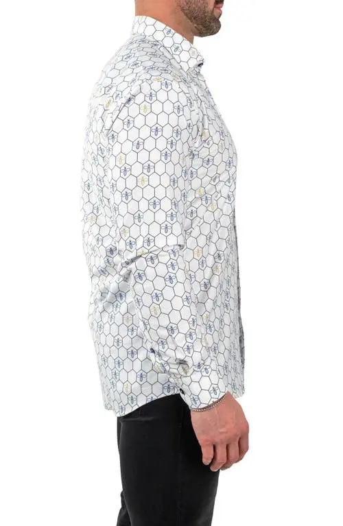 MACEOO Fibonacci Bumblegon Contemporary Fit Button-up Shirt - White