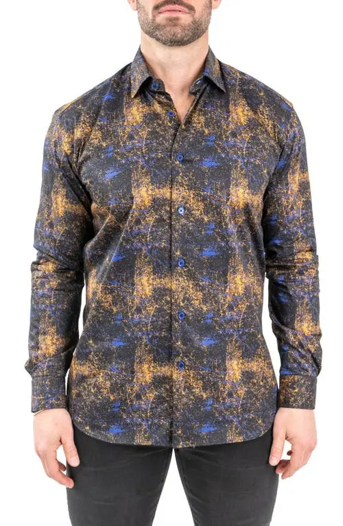 MACEOO Fibonacci Galaxysplash Contemporary Fit Button-up Shirt - Black