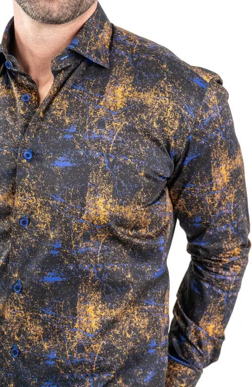 MACEOO Fibonacci Galaxysplash Contemporary Fit Button-up Shirt - Black