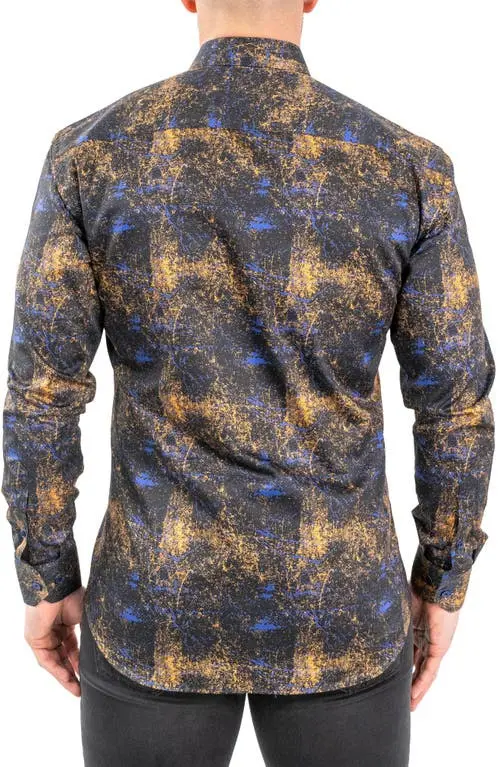 MACEOO Fibonacci Galaxysplash Contemporary Fit Button-up Shirt - Black