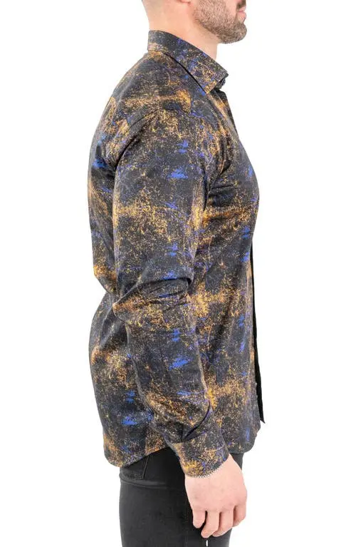 MACEOO Fibonacci Galaxysplash Contemporary Fit Button-up Shirt - Black