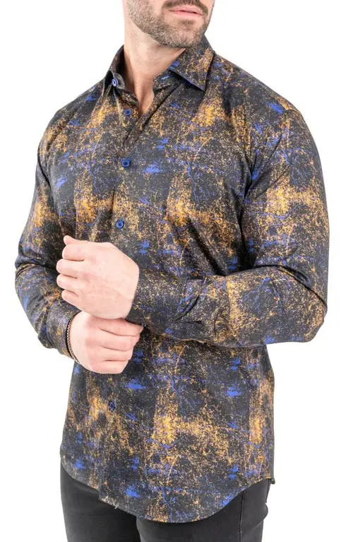 MACEOO Fibonacci Galaxysplash Contemporary Fit Button-up Shirt - Black
