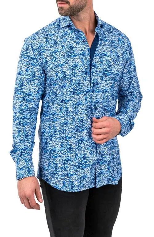 MACEOO Einstein Stretchie Cubes Button-up Shirt - Blue