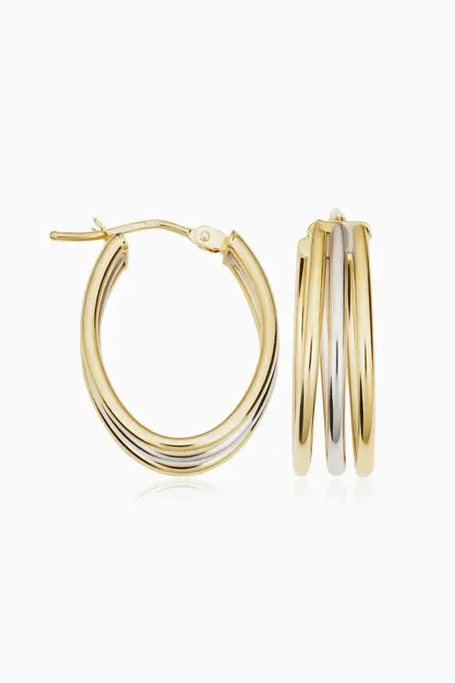 ORADINA 14k Gold Trifecta Hoop Earrings - Two-tone Gold