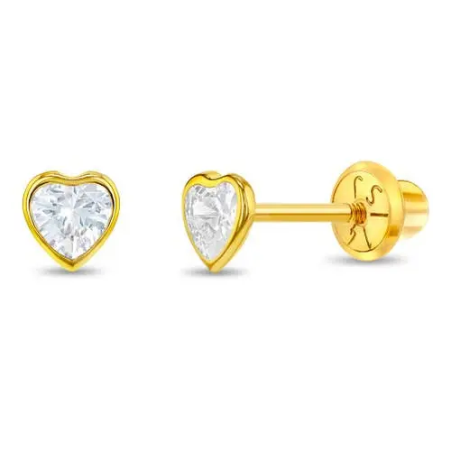IN SEASON JEWELRY 14k Yellow Cubic Zirconia Heart Earrings - Gold