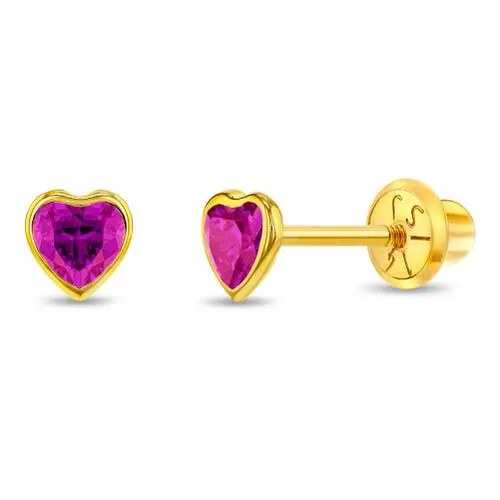 IN SEASON JEWELRY 14k Yellow Cubic Zirconia Heart Earrings - Hot Pink