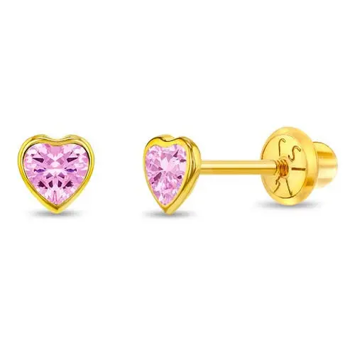 IN SEASON JEWELRY 14k Yellow Cubic Zirconia Heart Earrings - Pink