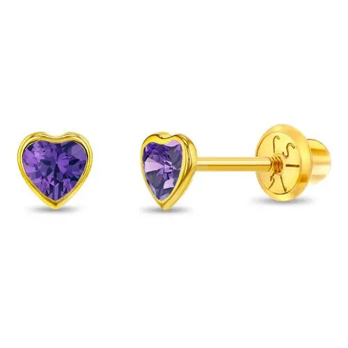 IN SEASON JEWELRY 14k Yellow Cubic Zirconia Heart Earrings - Purple