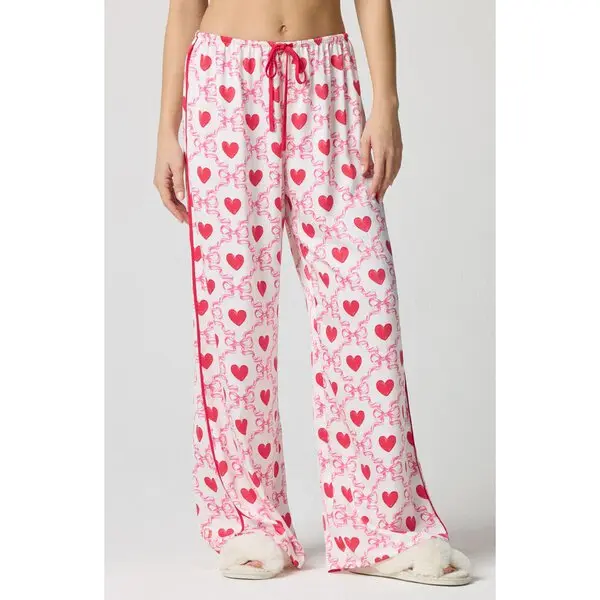 FLORENCE BY MILLS Bow Satin Pajama Pants - Ribbon Hearts