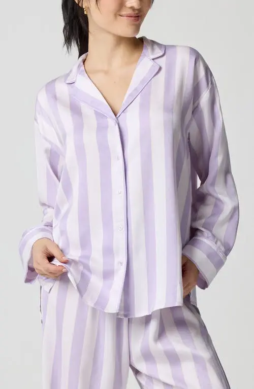 FLORENCE BY MILLS Dream Satin Pajama Shirt - Millie Lavender Stripe