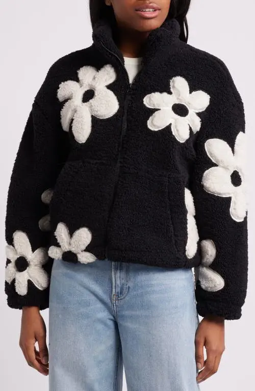 THREAD & SUPPLY High Pile Fleece Floral Jacket - Black