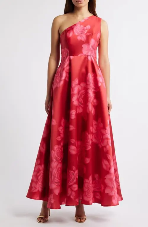 HUTCH Floral One-shoulder Satin Gown