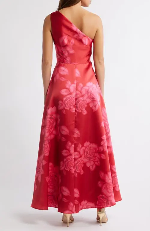 HUTCH Floral One-shoulder Satin Gown