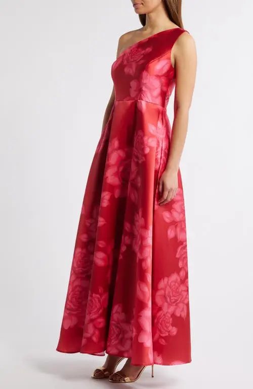 HUTCH Floral One-shoulder Satin Gown