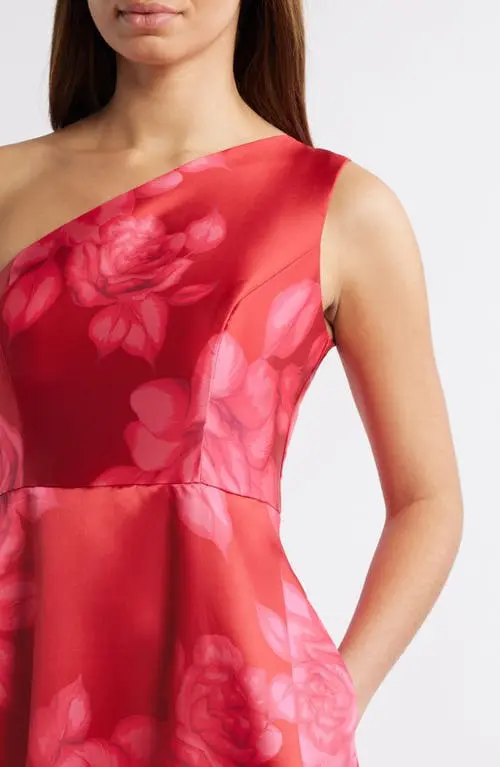 HUTCH Floral One-shoulder Satin Gown