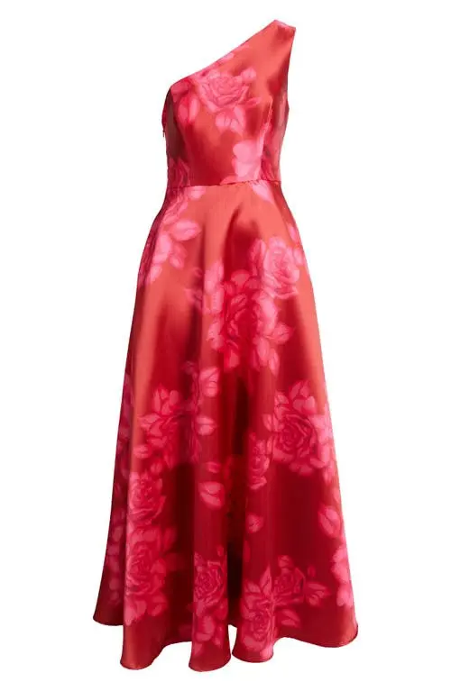 HUTCH Floral One-shoulder Satin Gown