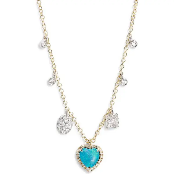 Meira T Diamond And Opal Heart Charm Necklace - Yellow