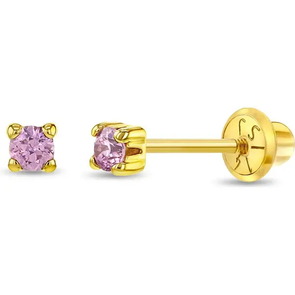 IN SEASON JEWELRY 14k Yellow Gold Cubic Zirconia Solitaire Stud Earrings - Pink