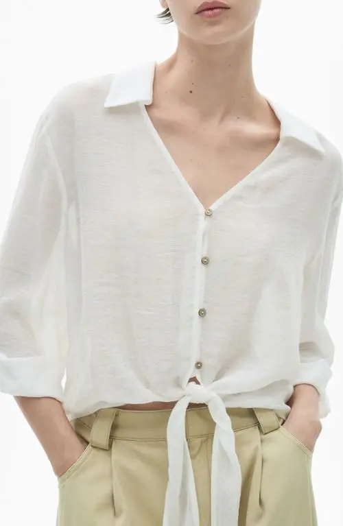 Mango Flare Sleeve Button-up Top - Off White