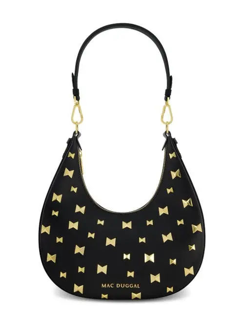 Mac Duggal Leather Hobo Bag With Gold Hardware