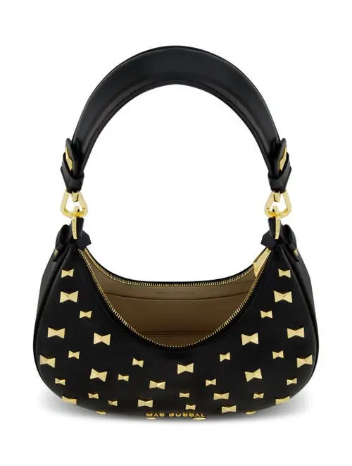 Mac Duggal Leather Hobo Bag With Gold Hardware