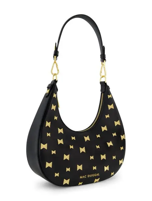 Mac Duggal Leather Hobo Bag With Gold Hardware