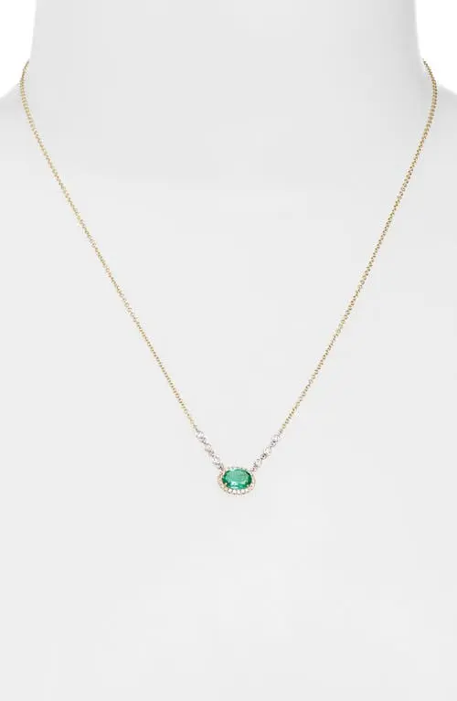 Meira T Emerald And Diamond Halo Pendant Necklace In 14k Gold