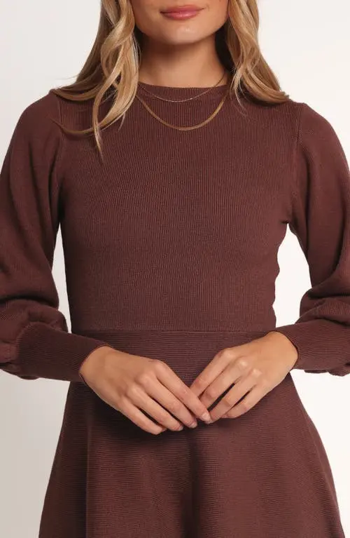 PETAL & PUP Gigi Long Sleeve Fit & Flare Sweater Minidress - Brown