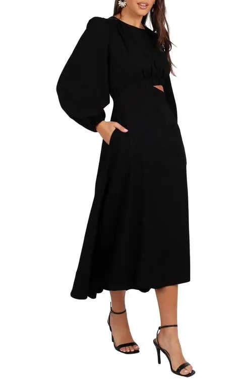 PETAL & PUP Ginnee Long Sleeve Cutout Midi Dress - Black