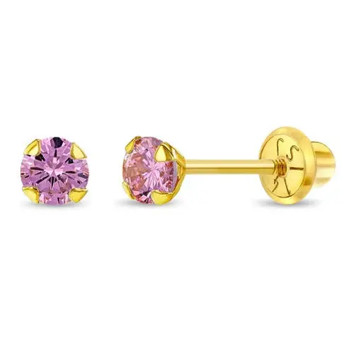 IN SEASON JEWELRY 14k Yellow Cubic Zirconia Stud Earrings - Pink