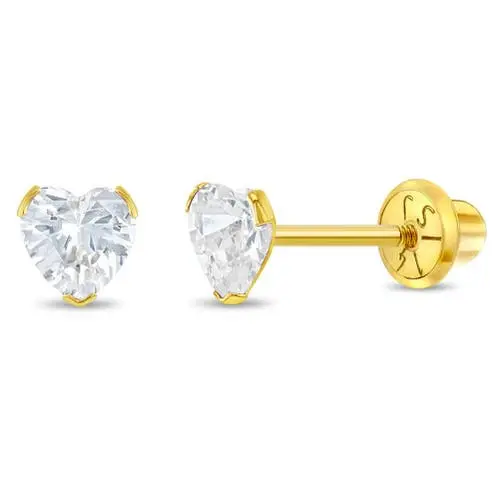 IN SEASON JEWELRY 14k Yellow Gold Cubic Zirconia Heart Earrings - April
